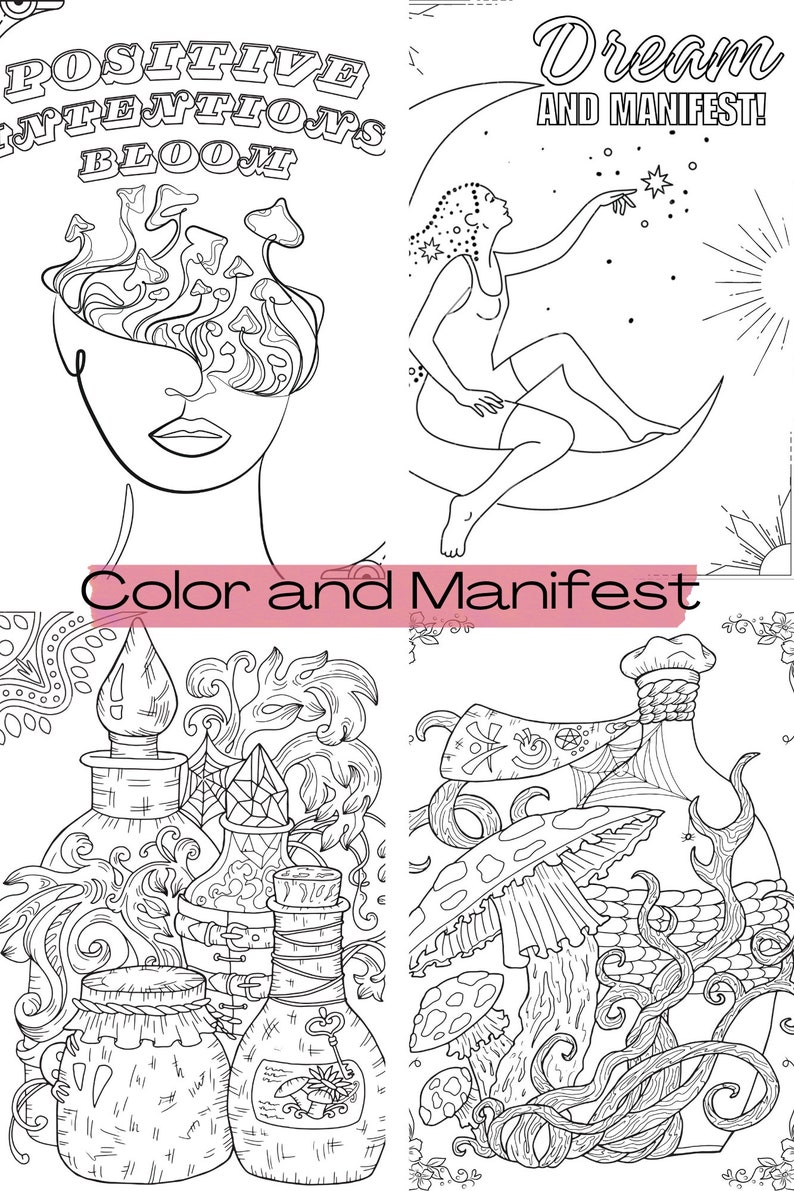 Printable Coloring Pages Bundle Manifesting Magic - Etsy