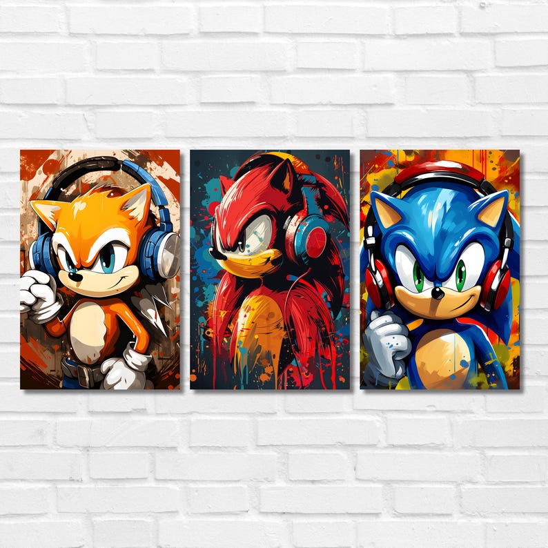 Printable Trio of Sonic, Knuckles and Tails Pop Art Style Posters ...