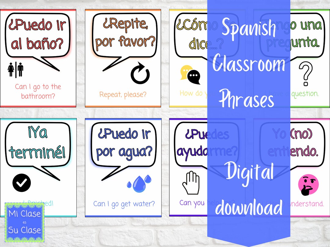 Spanish Classroom Phrases Printable Poster Set Spanish Classroom Decor ...