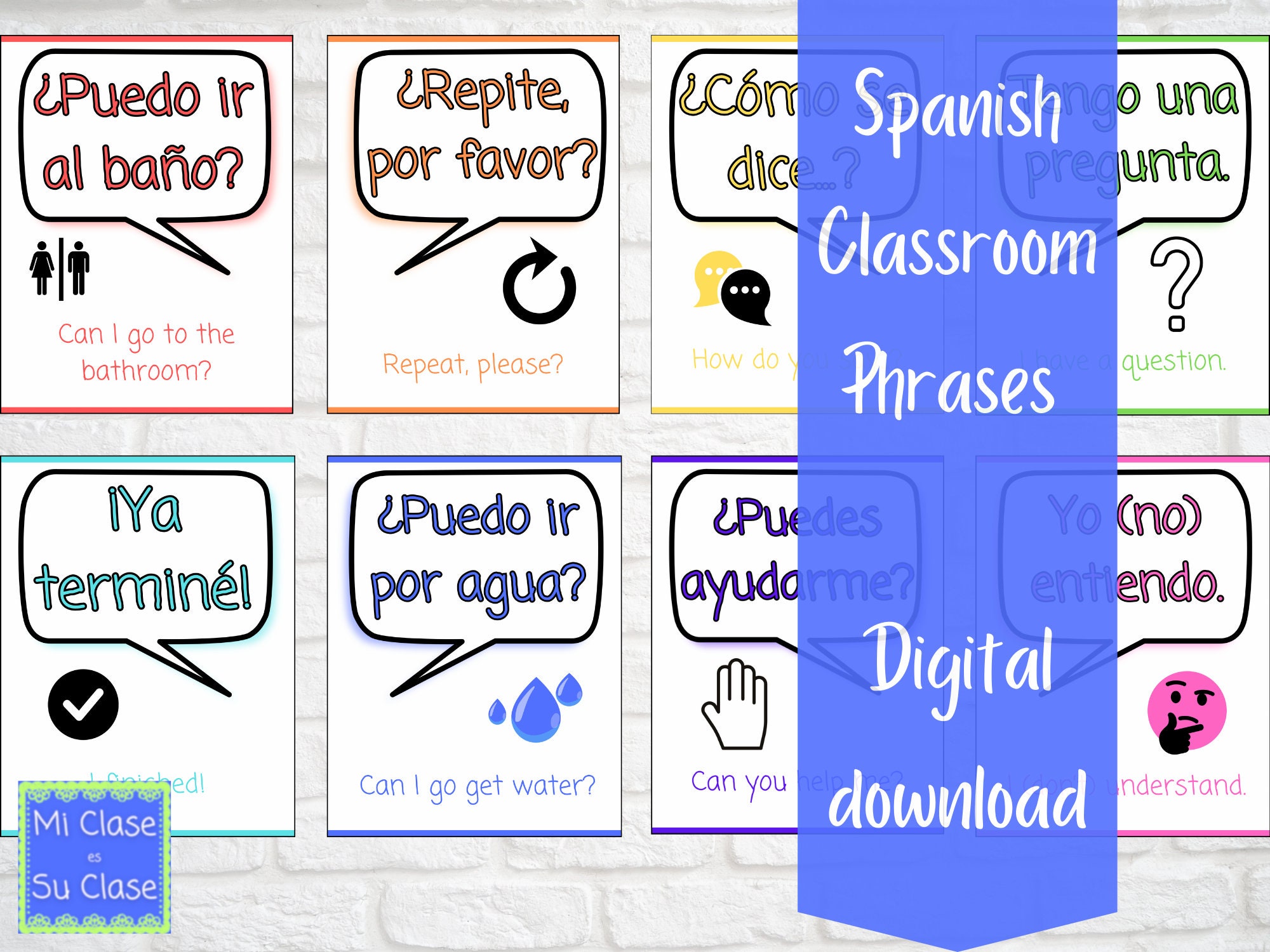 Spanish Classroom Phrases Printable Poster Set Spanish Classroom Decor ...