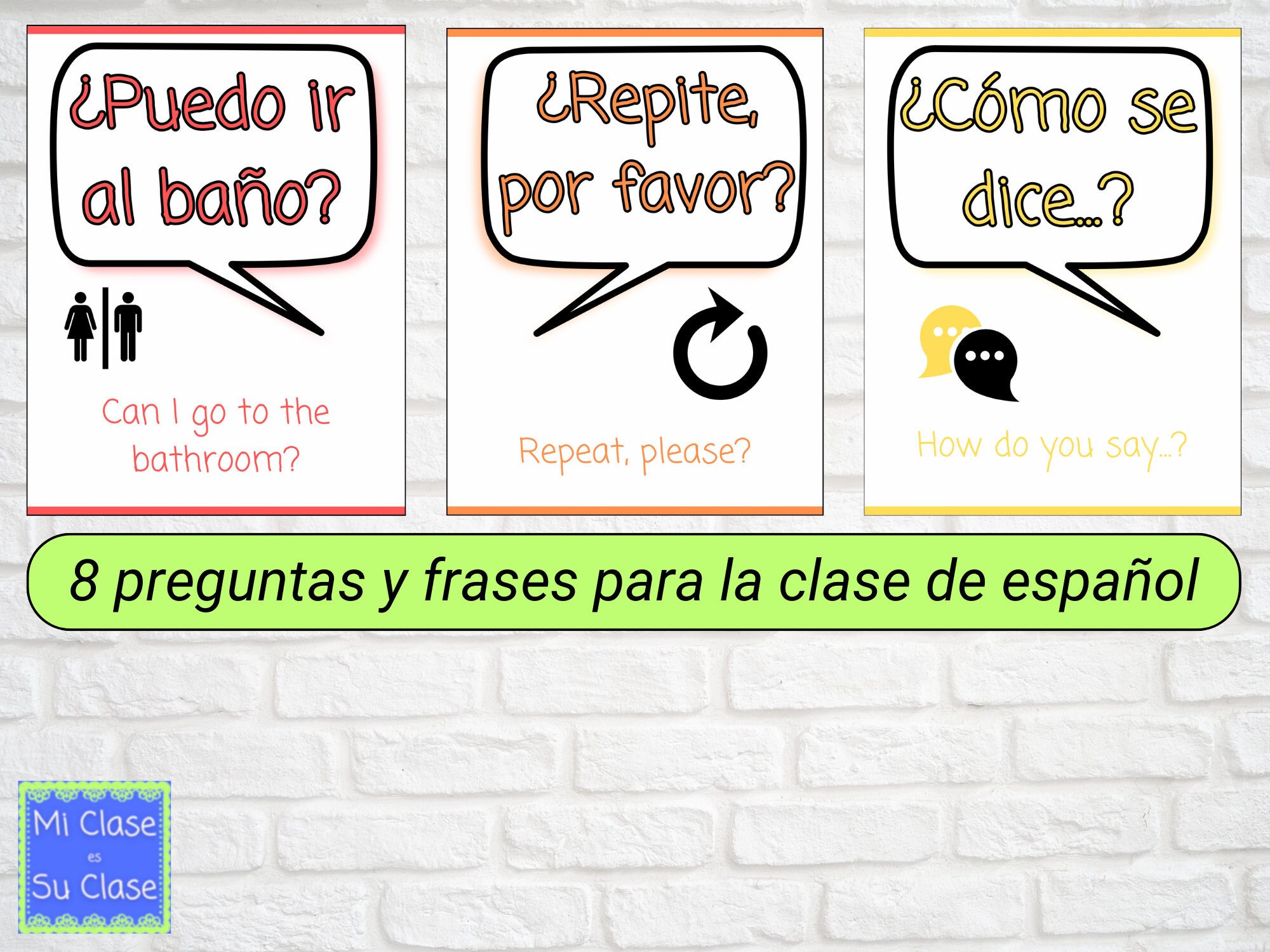 Spanish Classroom Phrases Printable Poster Set Spanish Classroom Decor ...