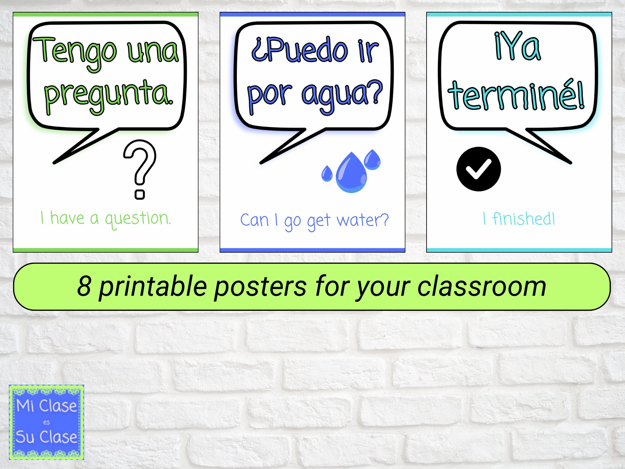 Spanish Classroom Phrases Printable Poster Set Spanish Classroom Decor ...
