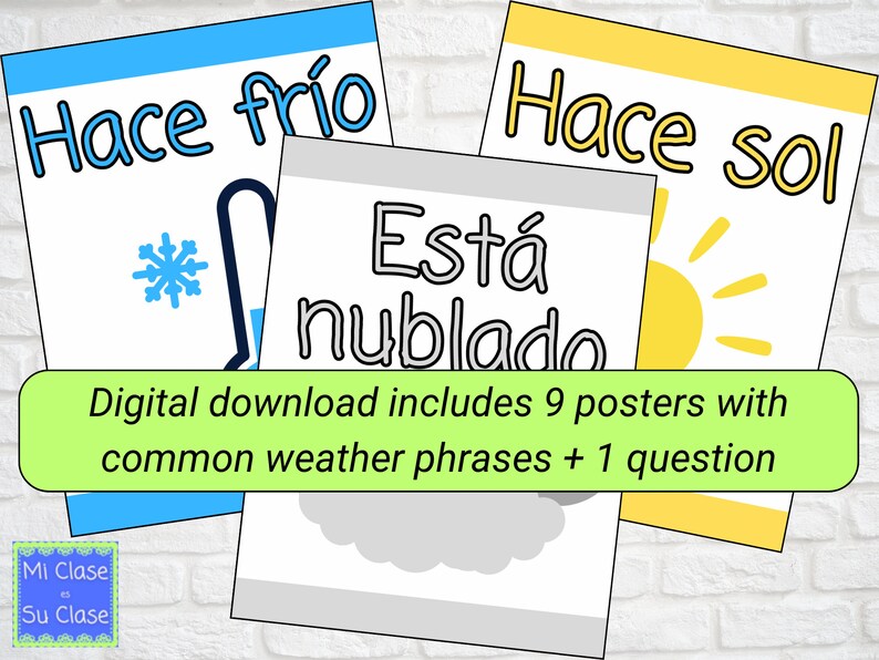 Spanish Weather Printable Poster Set ~ Spanish Classroom Decor ~ PDF ...