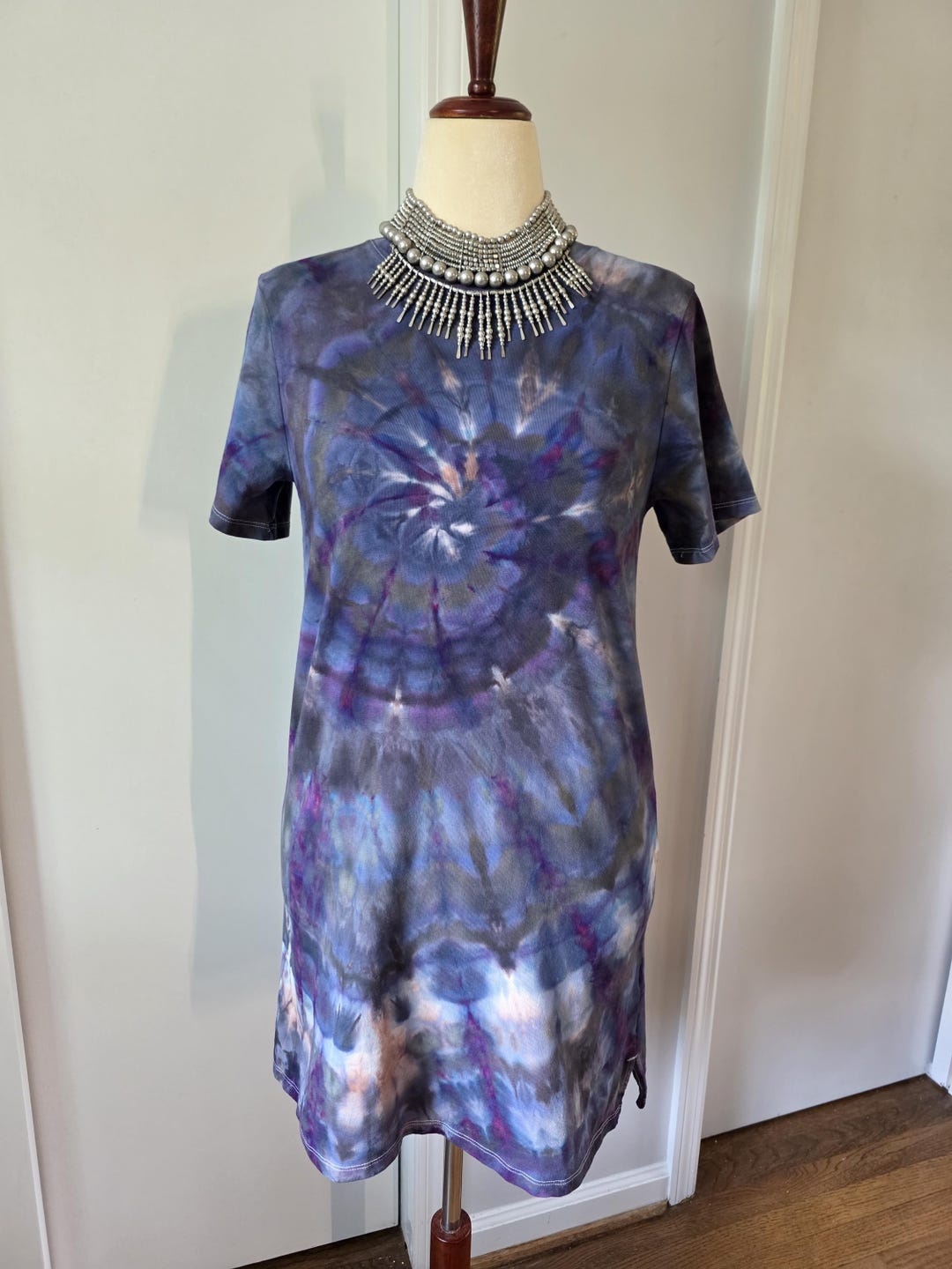 Tie Dyed Mini Dress (small): Warlock Black & Blue Spiral - Etsy