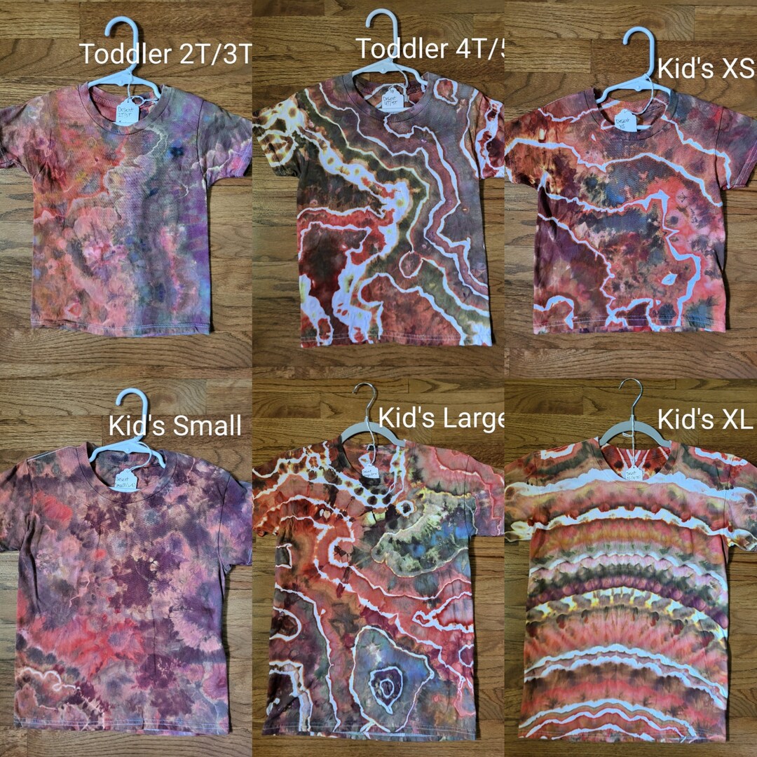 Kid's Tie Dye Shirts, Various Sizes, in the Colorway desert Reds and ...