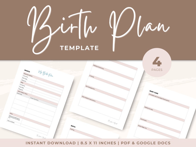 Birth Plan Template, Printable Birth Plan, New Mom Printable, Google ...