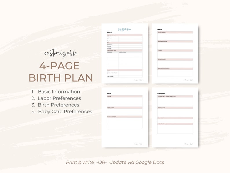 Birth Plan Template, Printable Birth Plan, New Mom Printable, Google ...