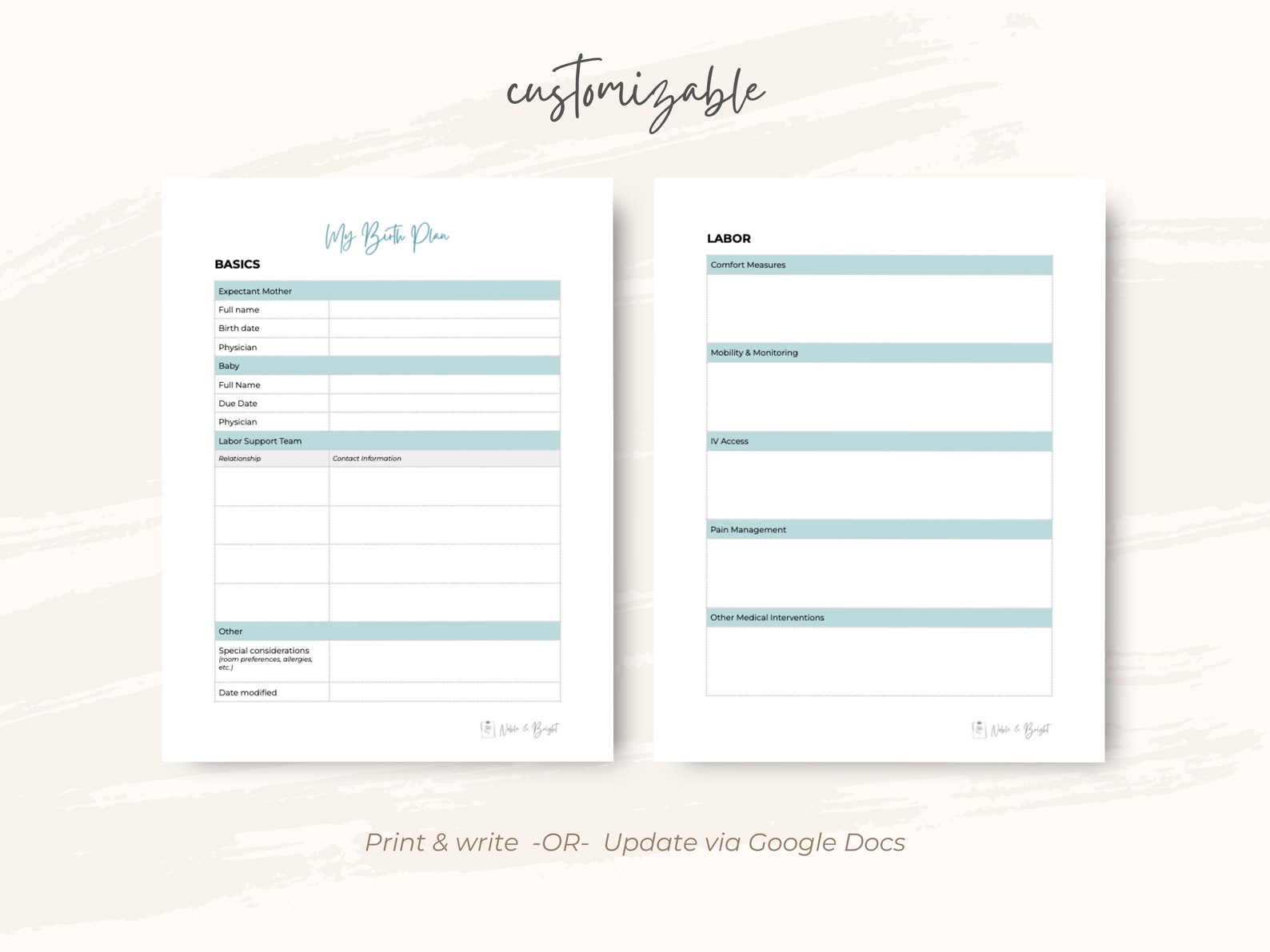 Birth Plan Template, Printable Birth Plan, New Mom Printable, Google ...