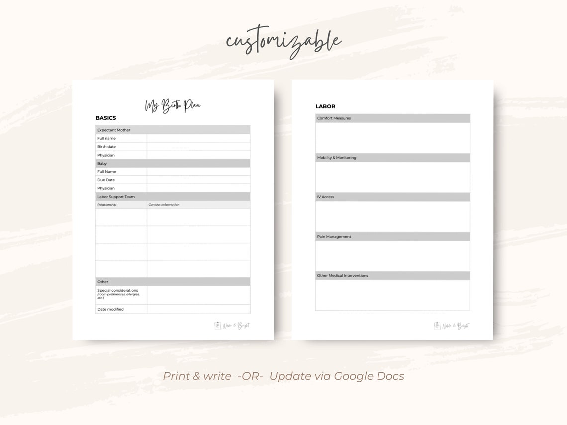 Birth Plan Template, Printable Birth Plan, New Mom Printable, Google ...