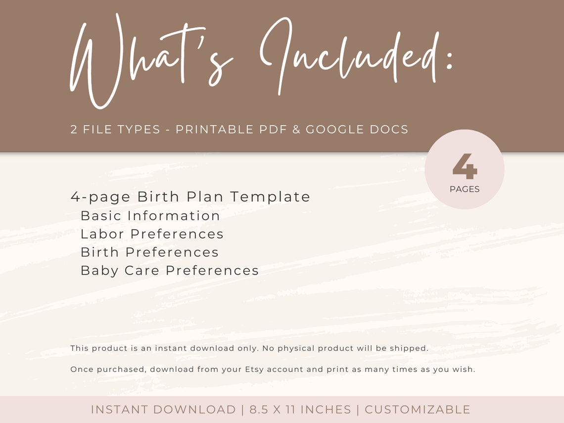 Birth Plan Template, Printable Birth Plan, New Mom Printable, Google ...