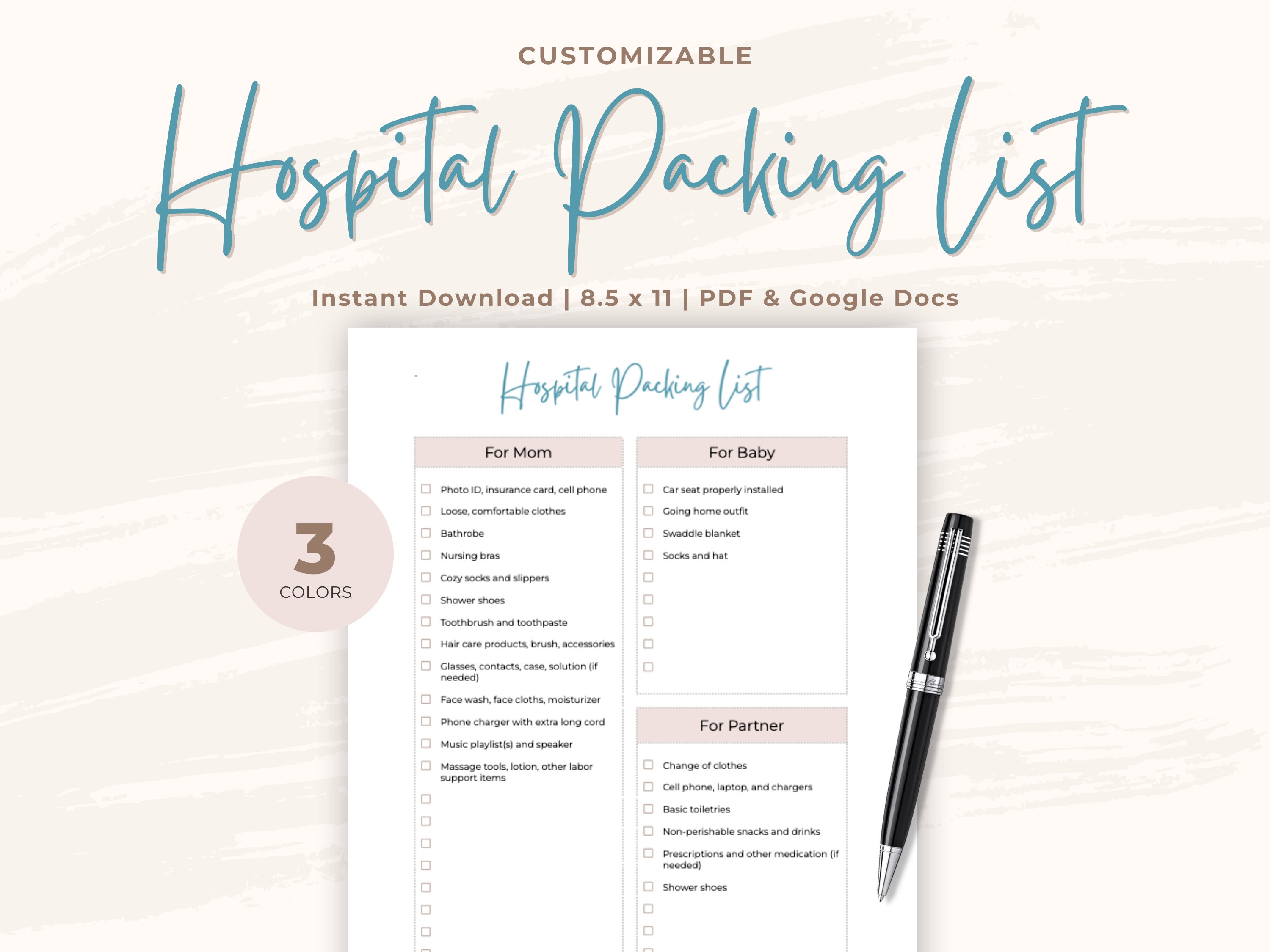 Hospital Bag Checklist Printable, Hospital Packing List, Labor and ...