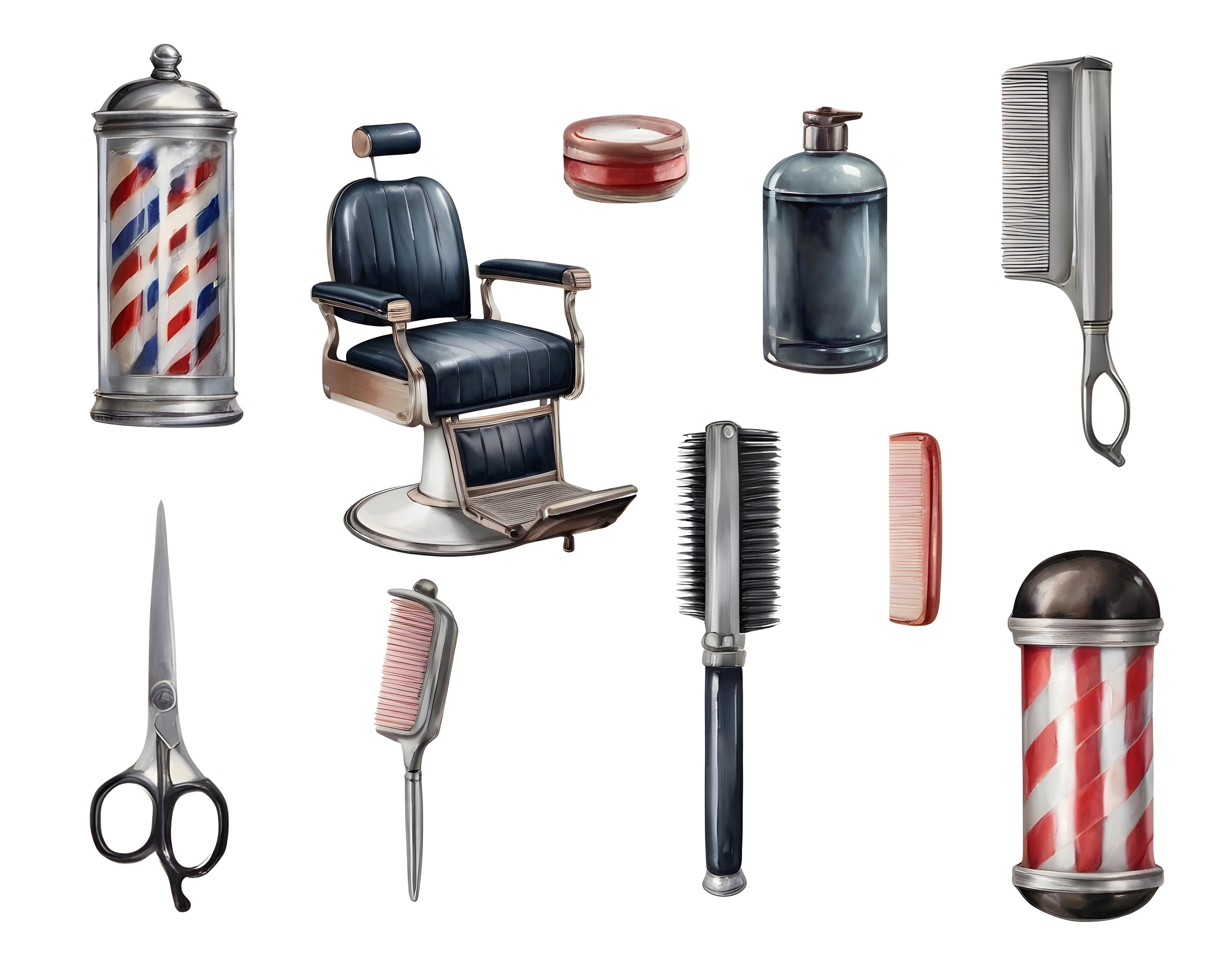 Watercolor Barber Shop Clipart, Barber Shop Graphics Set, Barber Shop ...