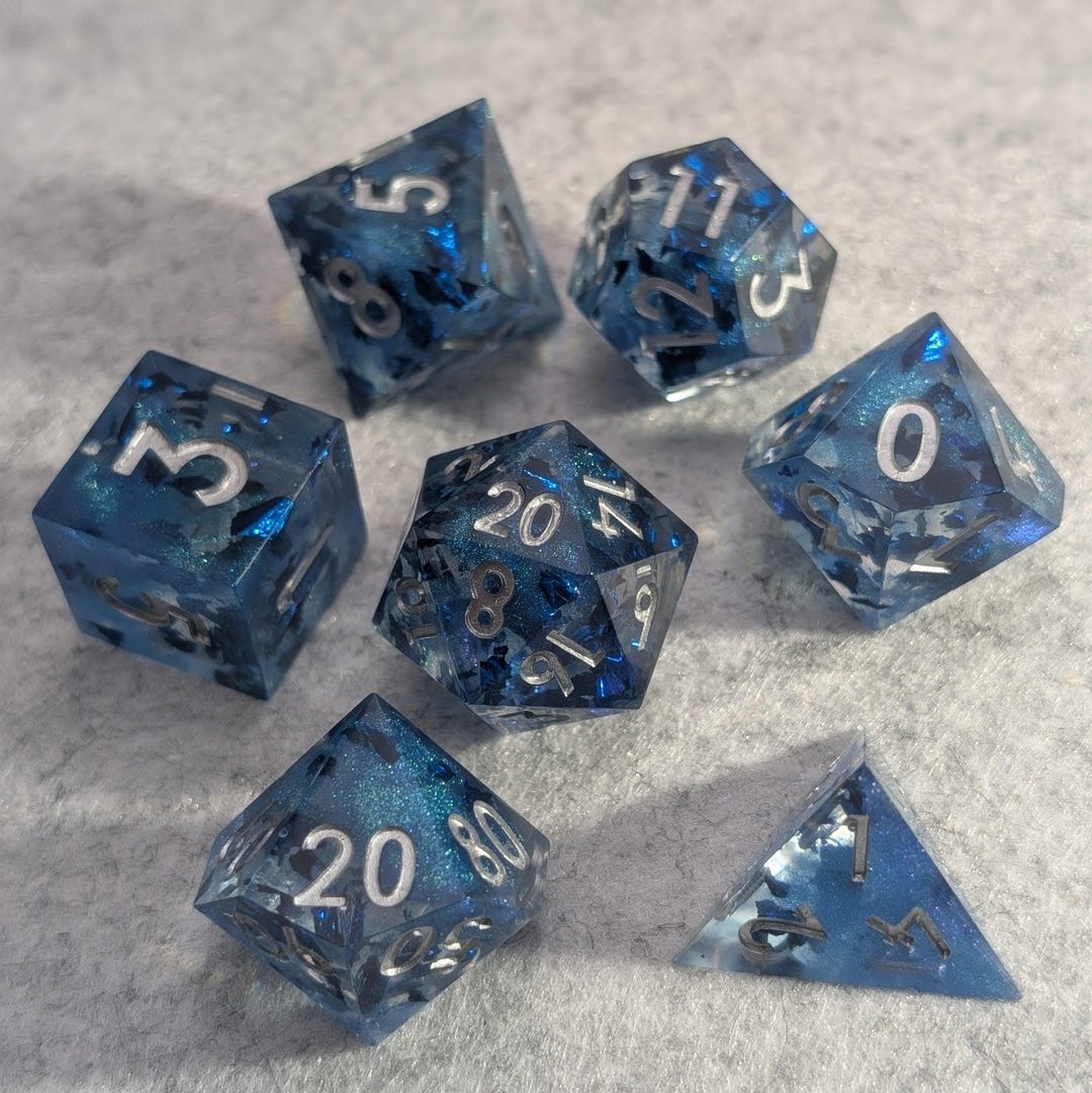 Quantum Tides - Handmade Polyhedral Dice Set - Blue Holographic Dice ...