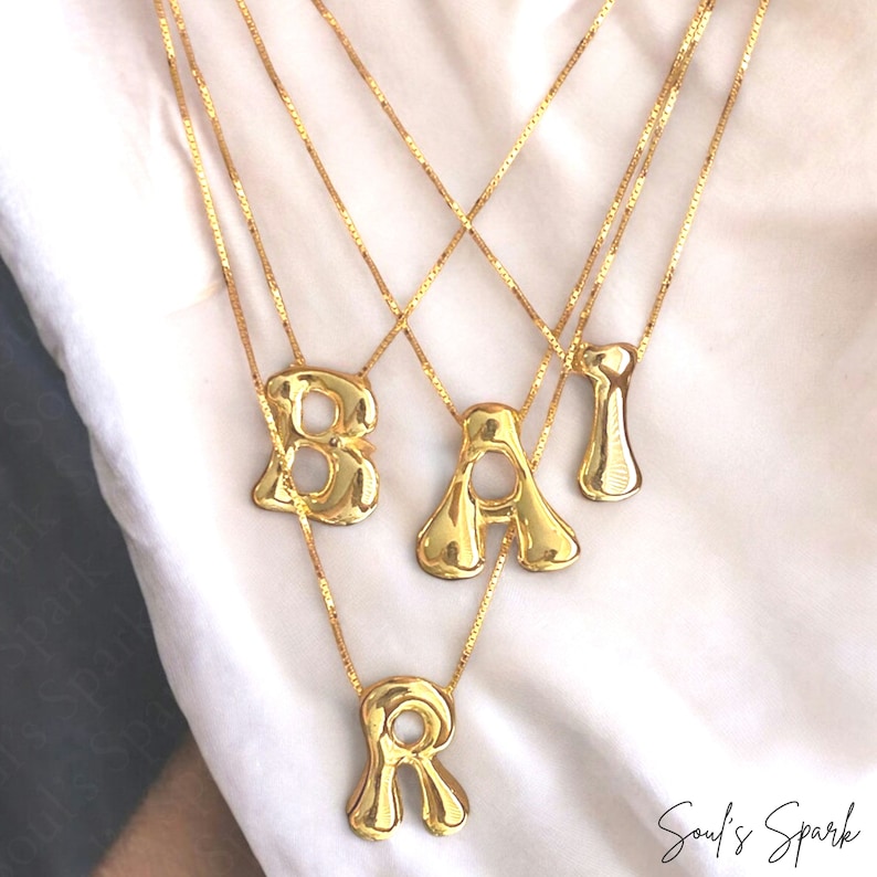 Bubble Letter Necklace, Gold Monogram Initial Jewelry, Balloon Letter ...