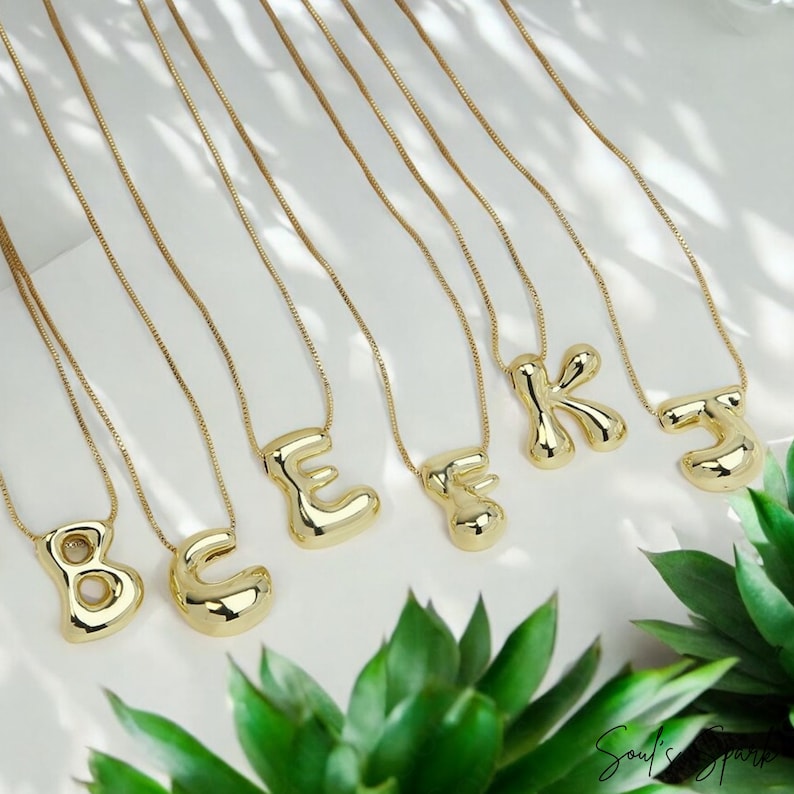 Bubble Letter Necklace, Gold Monogram Initial Jewelry, Balloon Letter ...