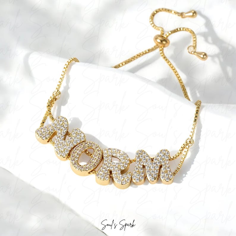 Personalized Name Charm Bracelet | Custom Letter Bracelet | Sparkling ...