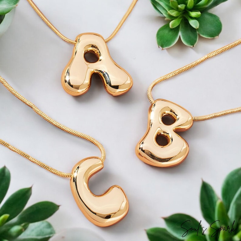 Bubble Letter Necklace, Gold Monogram Initial Jewelry, Balloon Letter ...