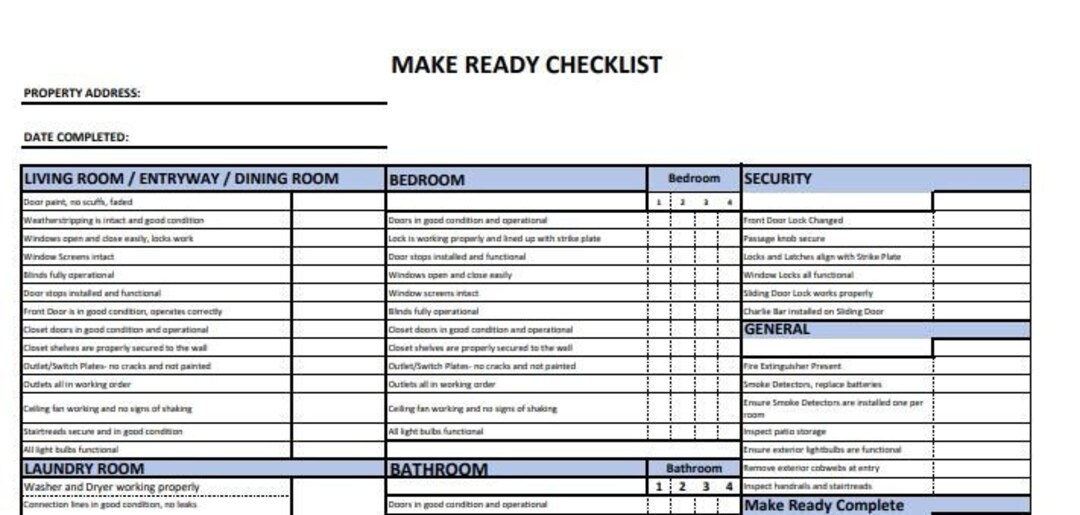 Unit Make Ready Checklist - Etsy