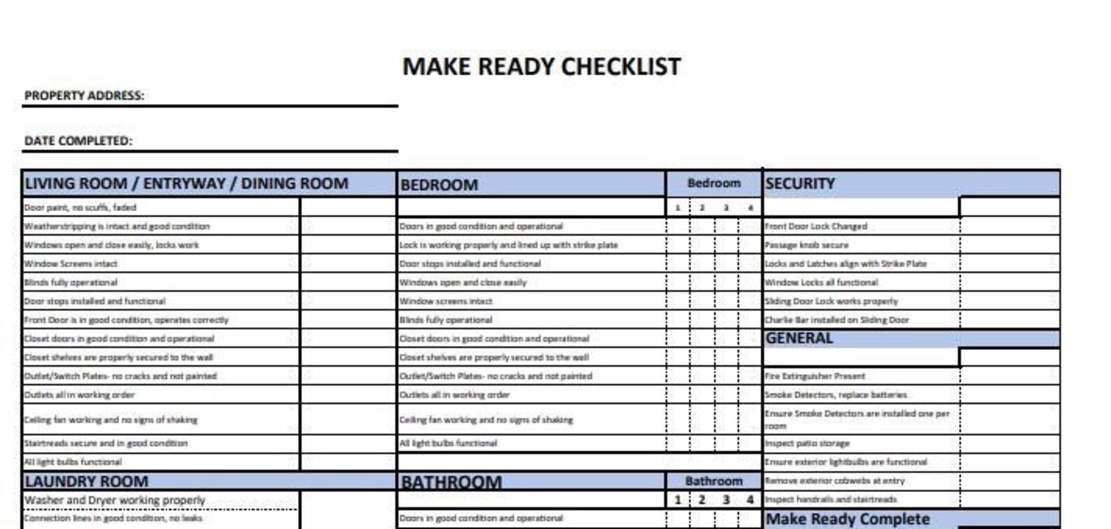 Unit Make Ready Checklist - Etsy