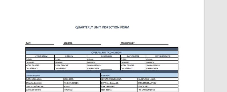 Quarterly Unit Inspection Checklist - Etsy
