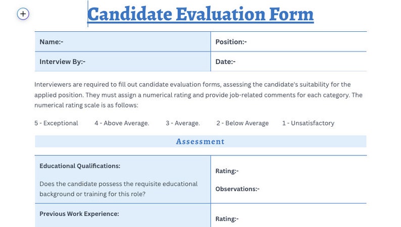 Comprehensive Candidate Evaluation Form for Team Managers: Enhancing ...