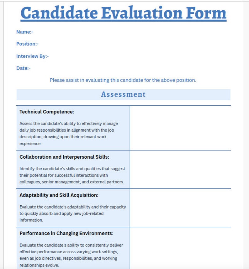 Comprehensive Candidate Evaluation Form: Enhancing Recruiter Notes and ...