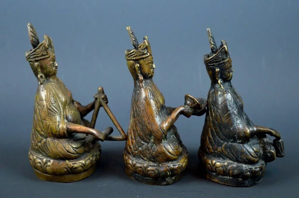 Antique 3 Seated Guru Bronze Holding With Different Attribute. - Etsy