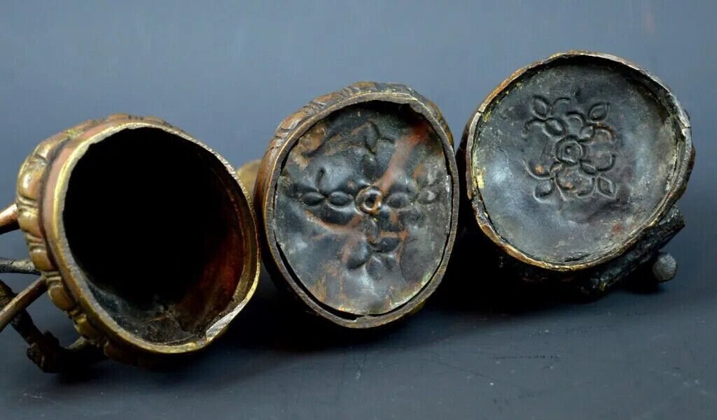 Antique 3 Seated Guru Bronze Holding With Different Attribute. - Etsy