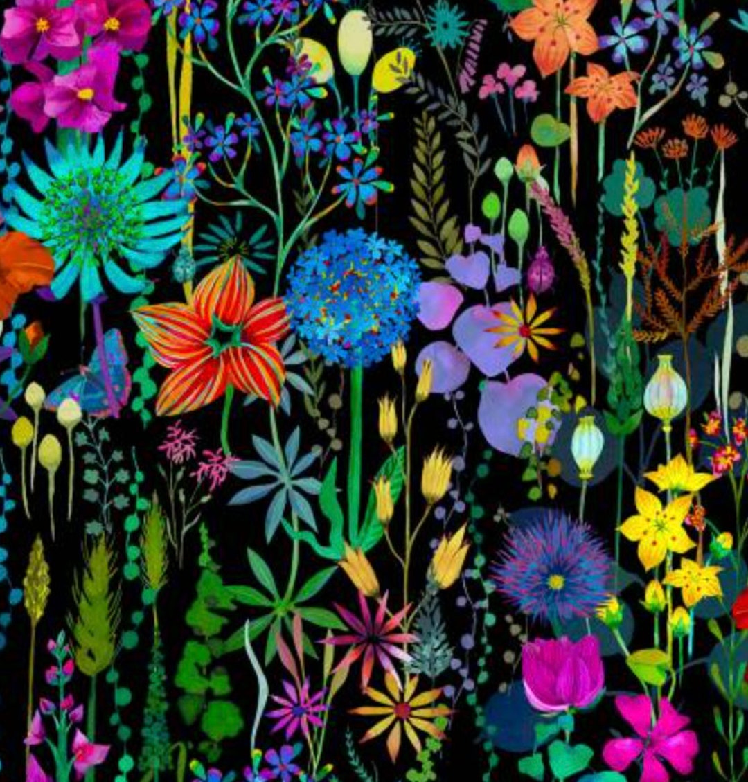 Black Floral Lining Fabric Cotton Lawn Fabric Colorful Lightweight - Etsy
