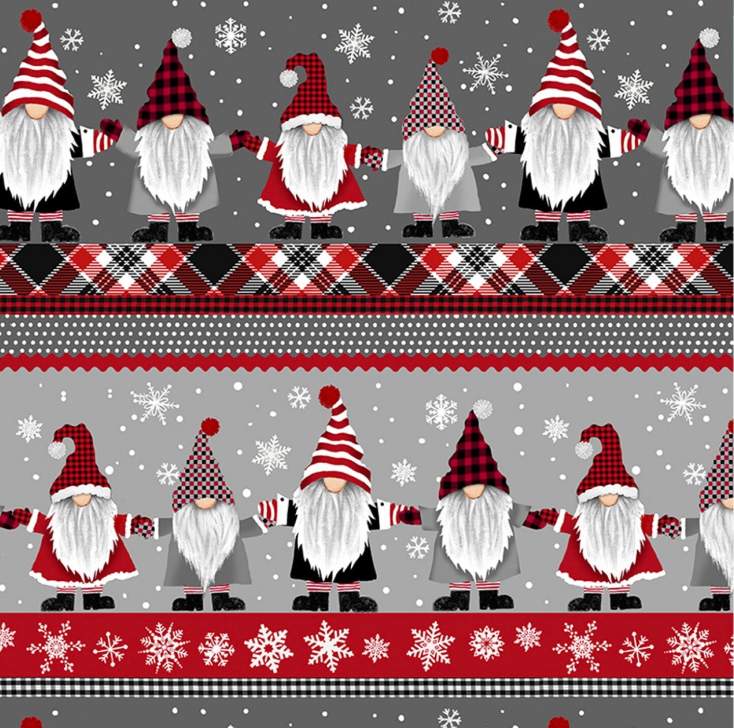 Gnome Christmas Fabric Festive Cheer to Your Quilting Projects Grey ...
