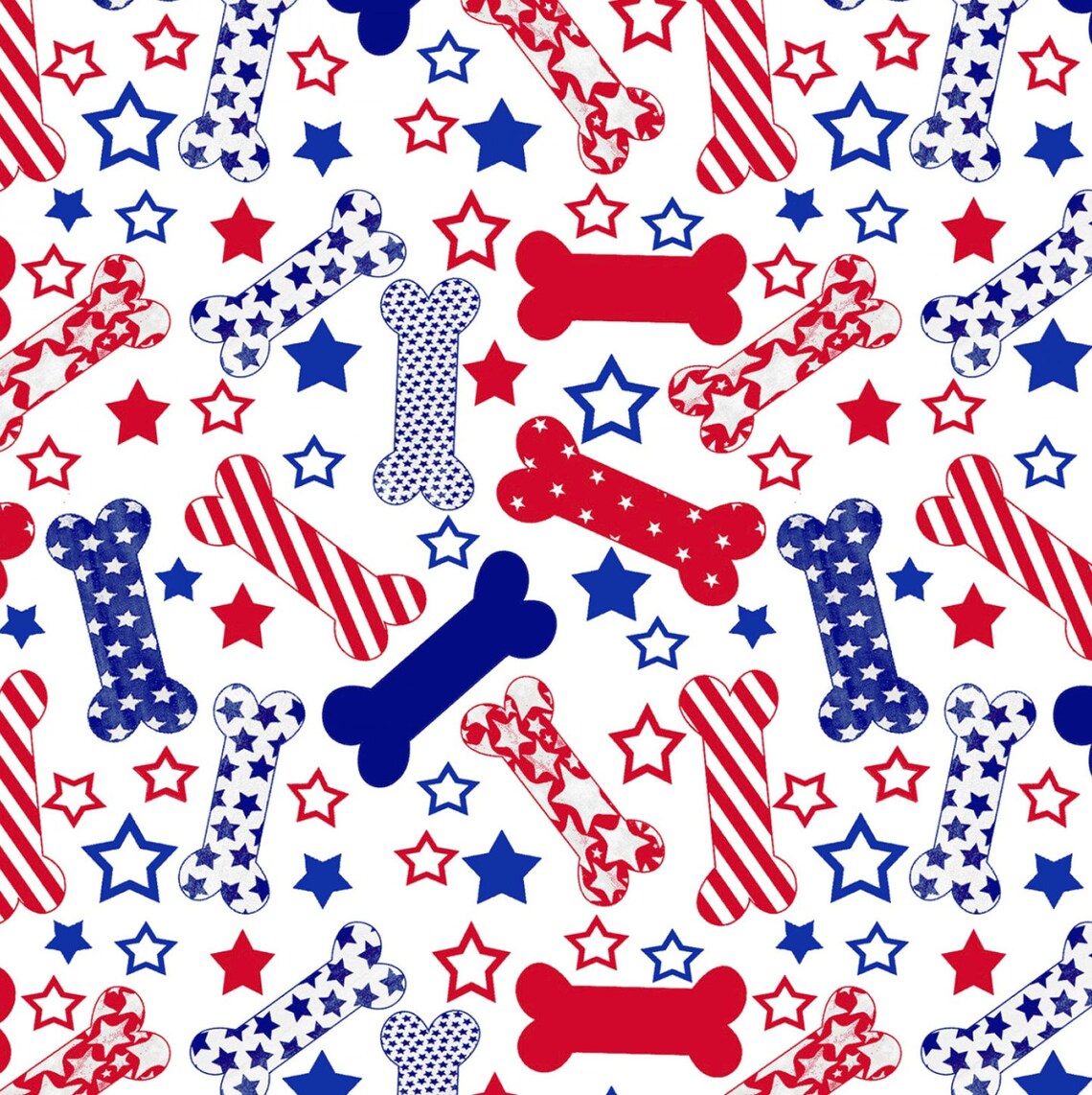 Patriotic Bones Dog Prints Fabric for Fourth of July Dog Bandannas 100% Cotton Quilting Fabric ...