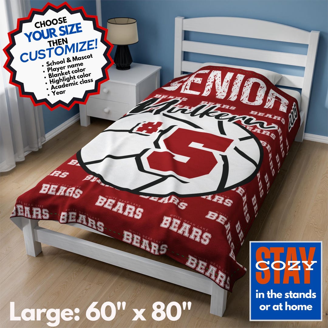 Custom Basketball Senior Blanket With Jersey Number, Name & Mascot ...