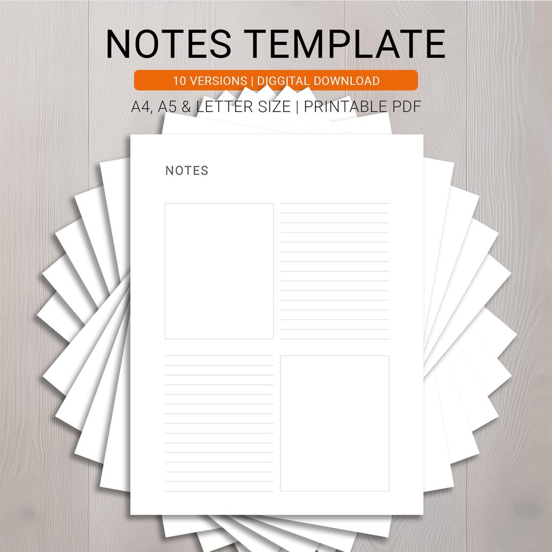 Notes Pages Printable, Writing Paper, Blank Notes Template, Study and ...