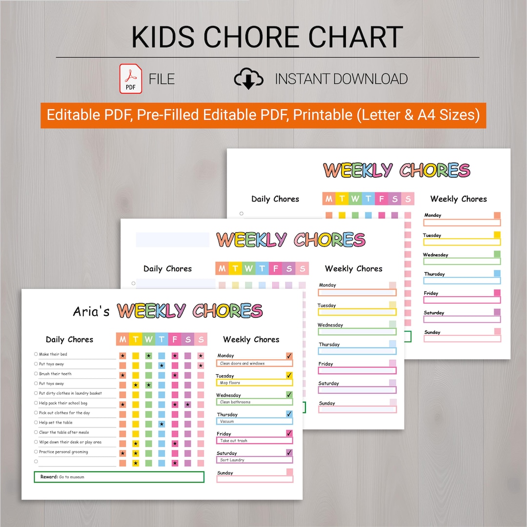 Customizable Chore Chart for Kids -|personalized Daily Reward System ...