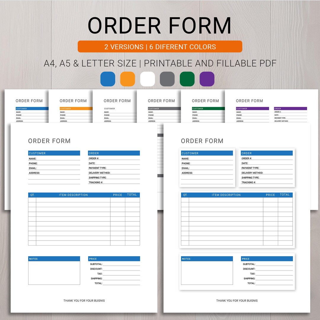 Order Form Template, Printable & Fillable Business Order Sheet, A4 A5 ...
