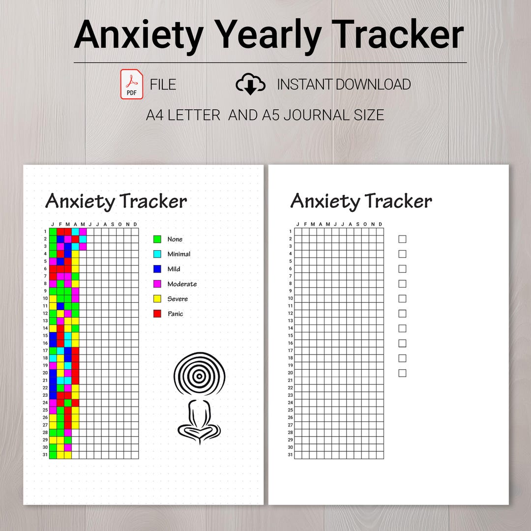 Anxiety Tracker Printable Journal & Planner Pages With Daily Rating ...