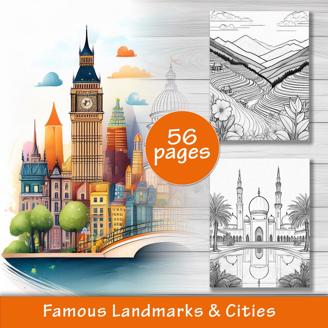 Famous Landmarks and Cities Coloring Pages, 56 Global Destinations to ...