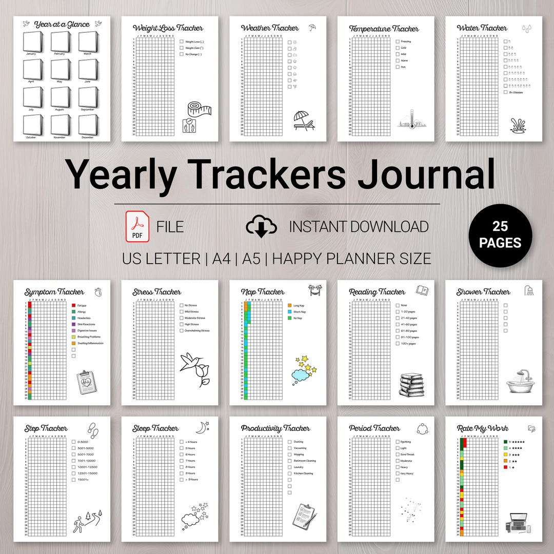 Yearly Trackers Printable - Elegant and Functional Planner Pages for ...