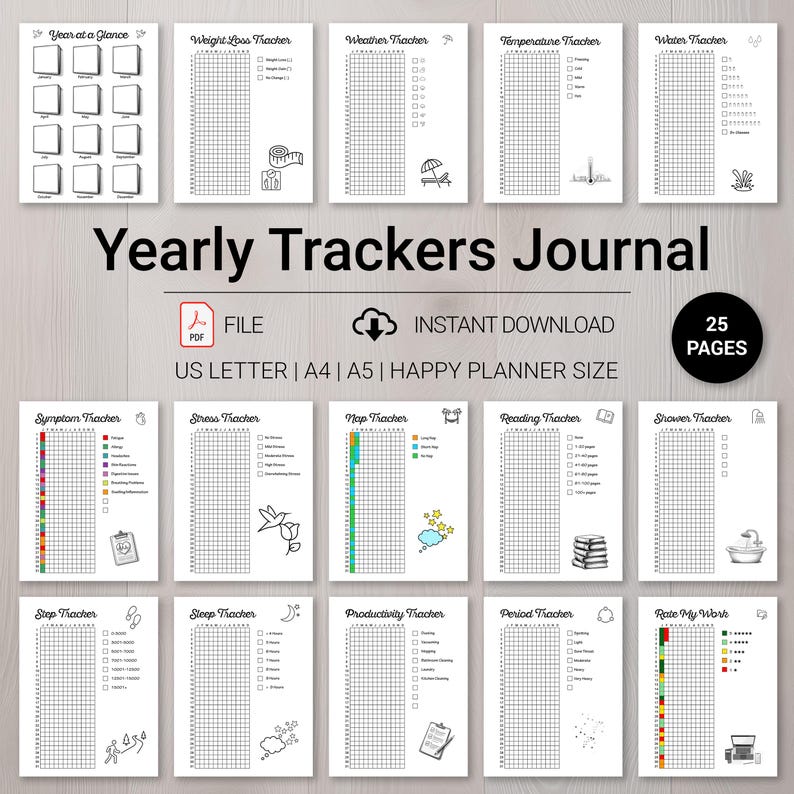 Yearly Trackers Printable - Elegant and Functional Planner Pages for ...