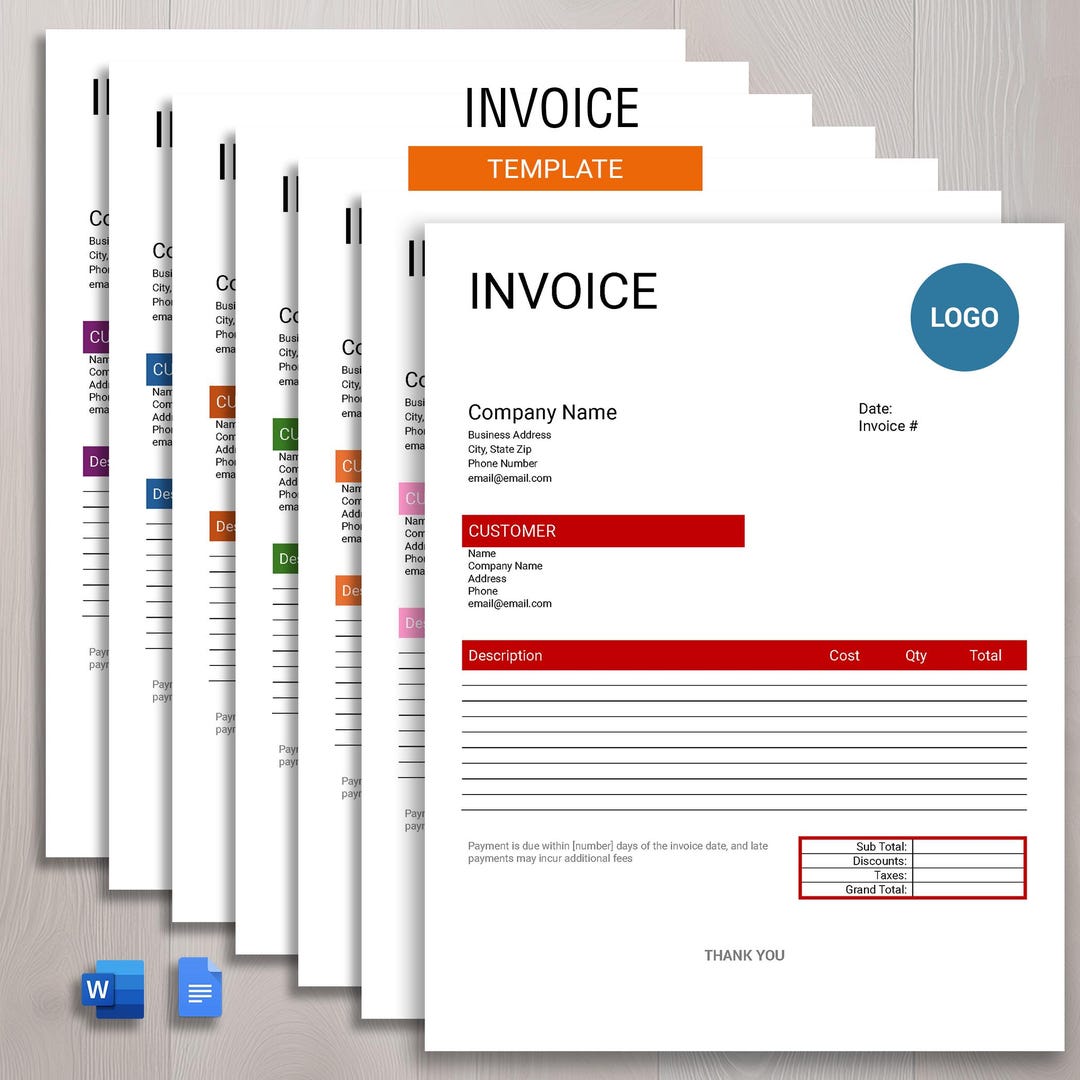 Invoice Template for Small Business, Editable in Word & Google Docs ...