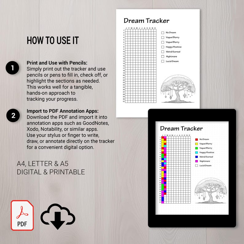 Dream Tracker - Printable Journal & Planner Pages With Dream Logs ...