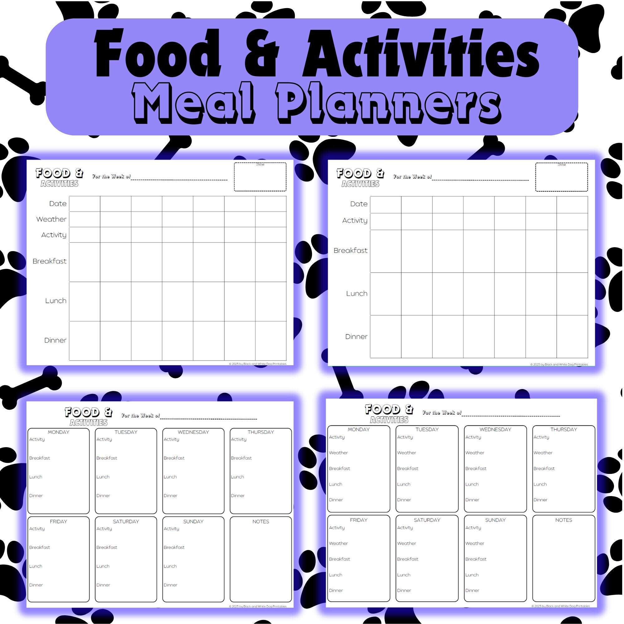 Weekly Meal Planner | Printable | Breakfast | Lunch | Dinner | Daily ...