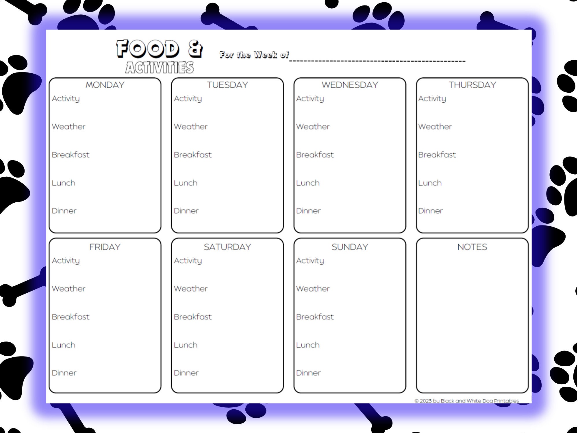 Weekly Meal Planner | Printable | Breakfast | Lunch | Dinner | Daily ...