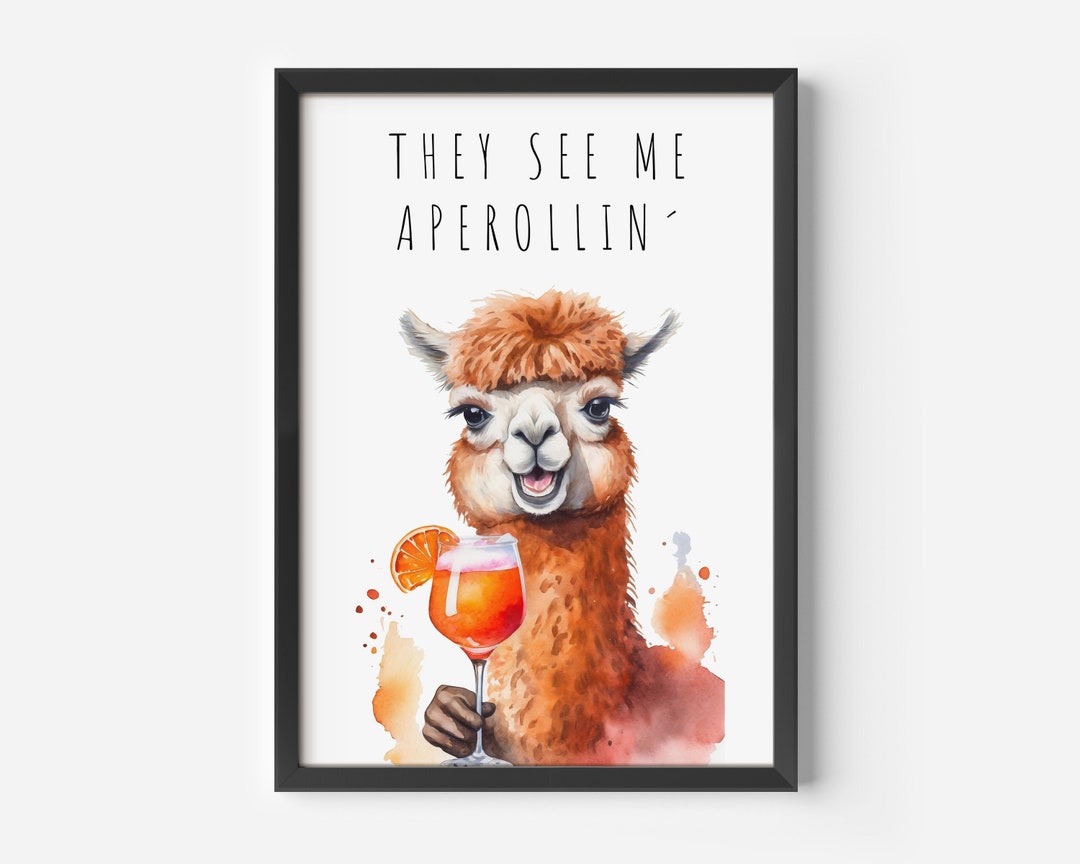 Alpaca Drinking Aperol Spritz Poster With and Without Frame, Picture ...