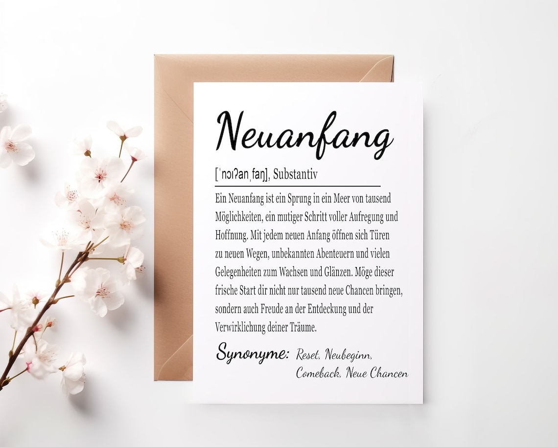 Neuanfang Karte mit Umschlag und personalisertem Schlüsselanhänger ...