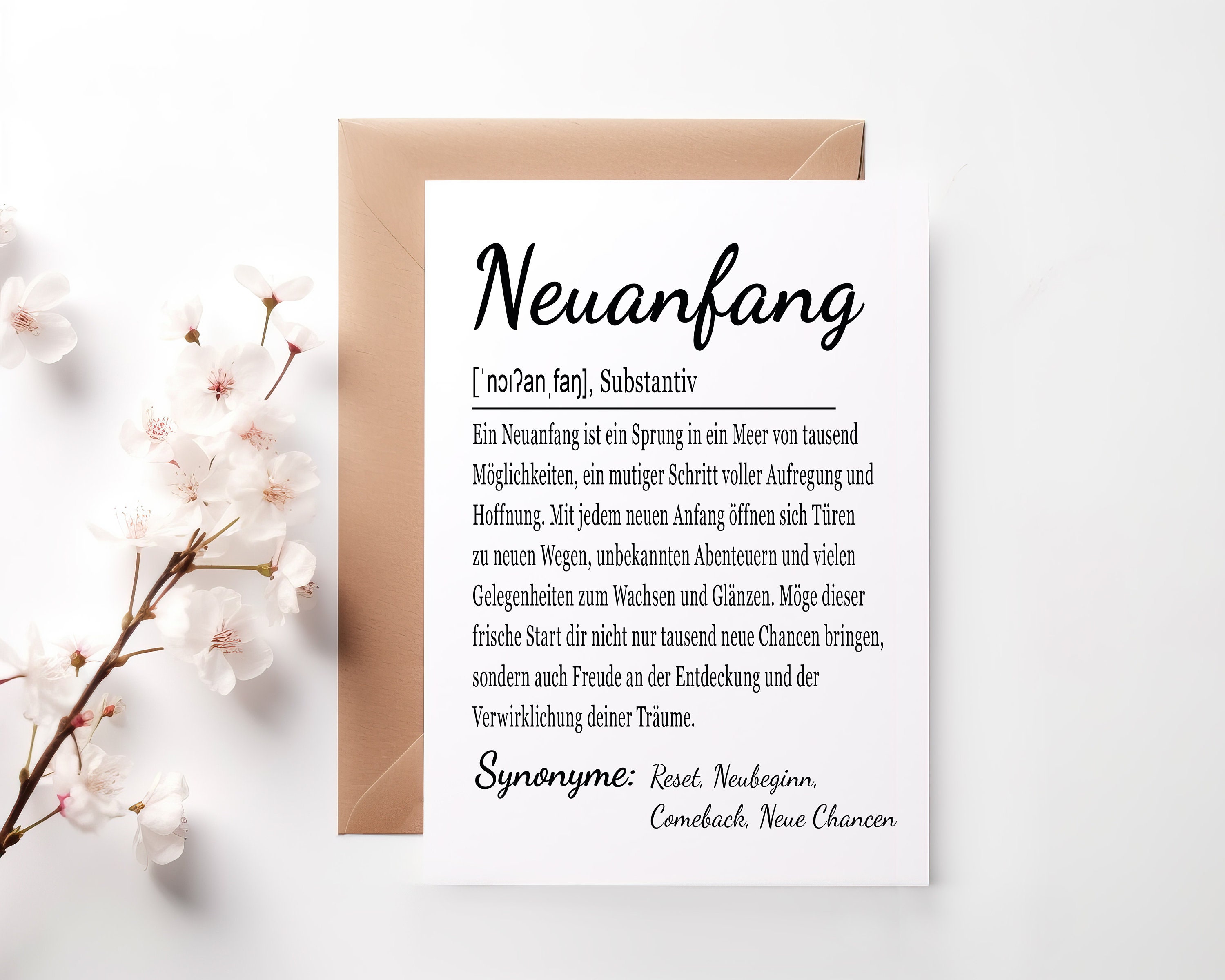 Neuanfang Karte mit Umschlag und Schlüsselanhänger beidseitig graviert ...