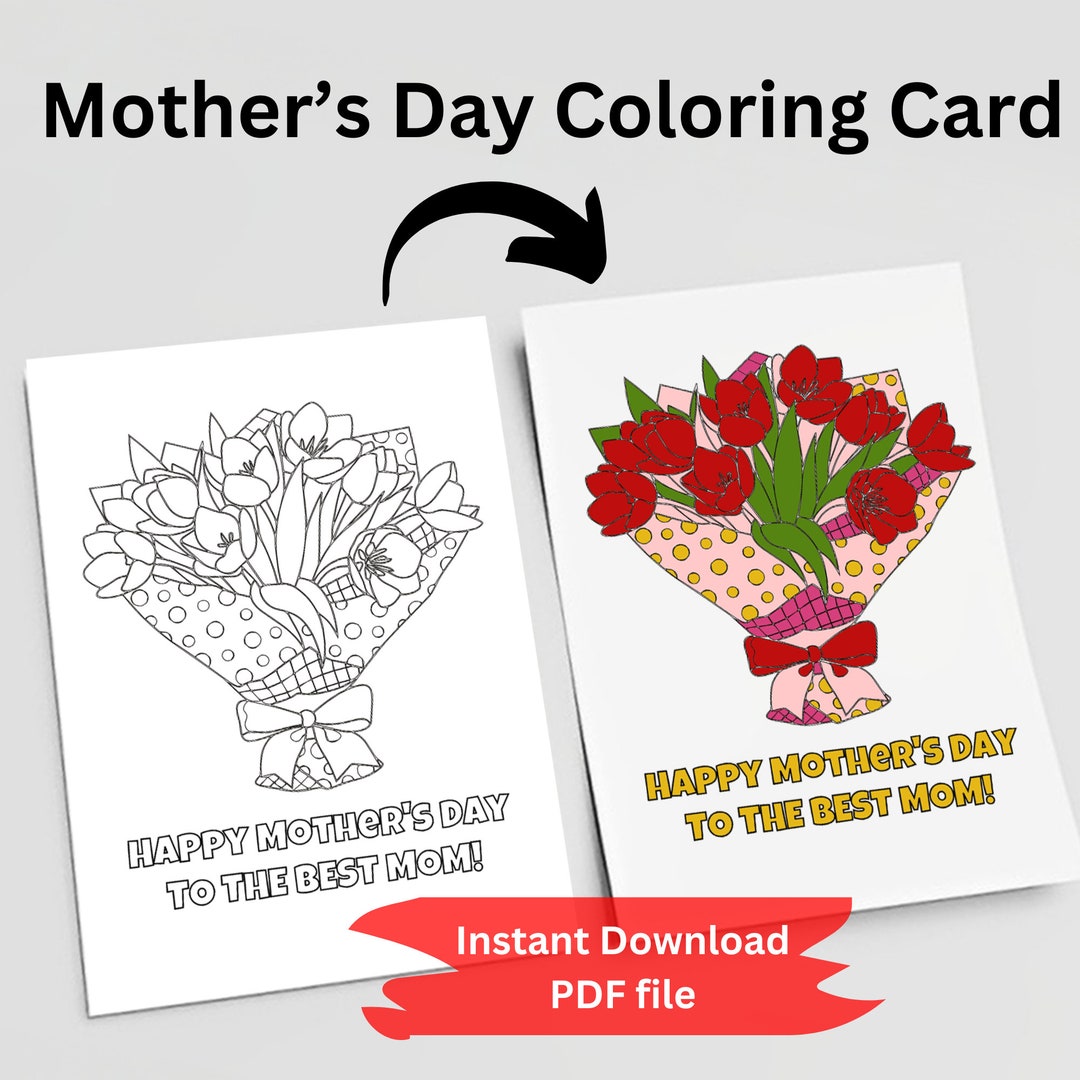 5 Printable Mother's Day Coloring Card Bundle, Flower Mother's Day Card ...