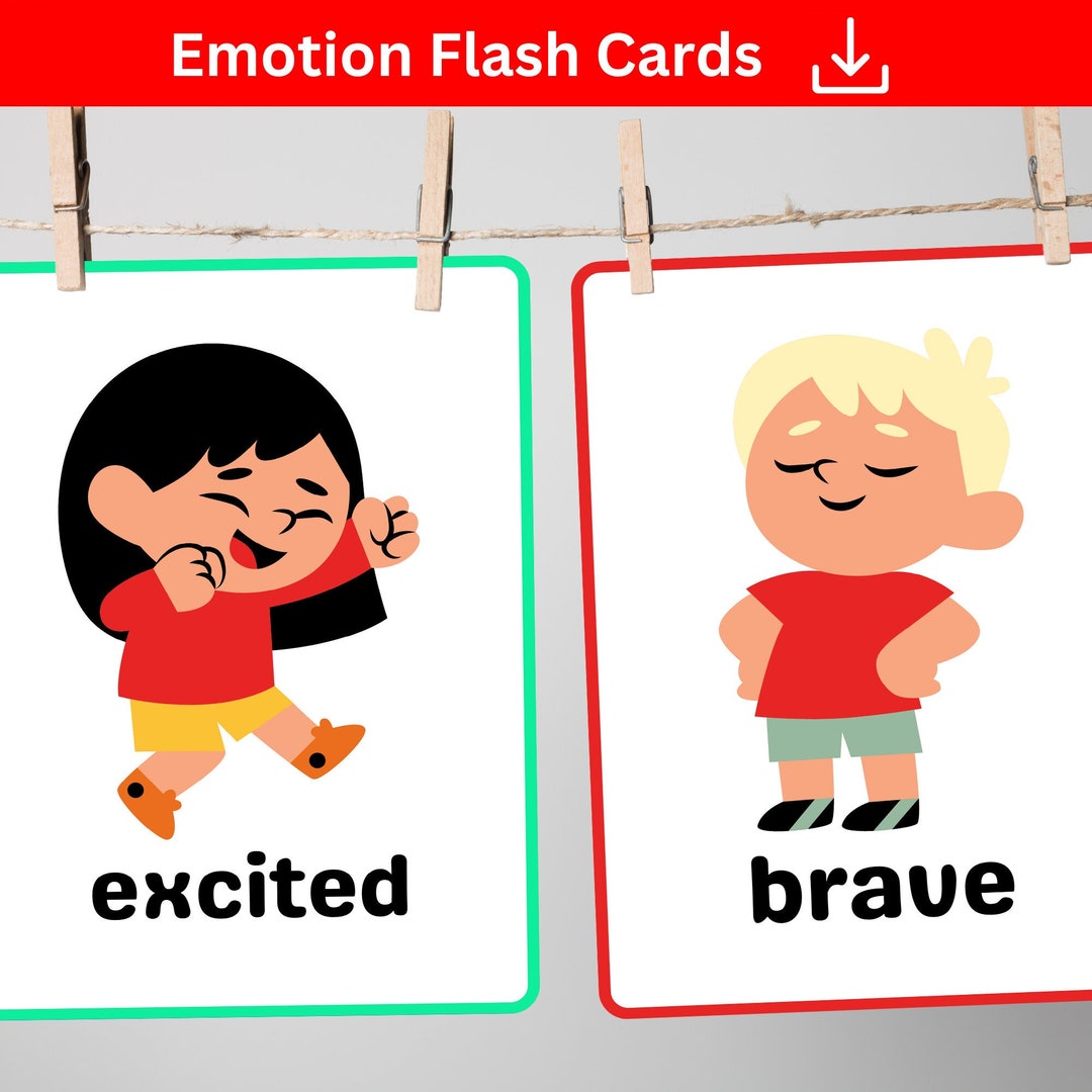 Emotion Flash Cards for Kids, Montessori Cards , Printable Flashcards ...