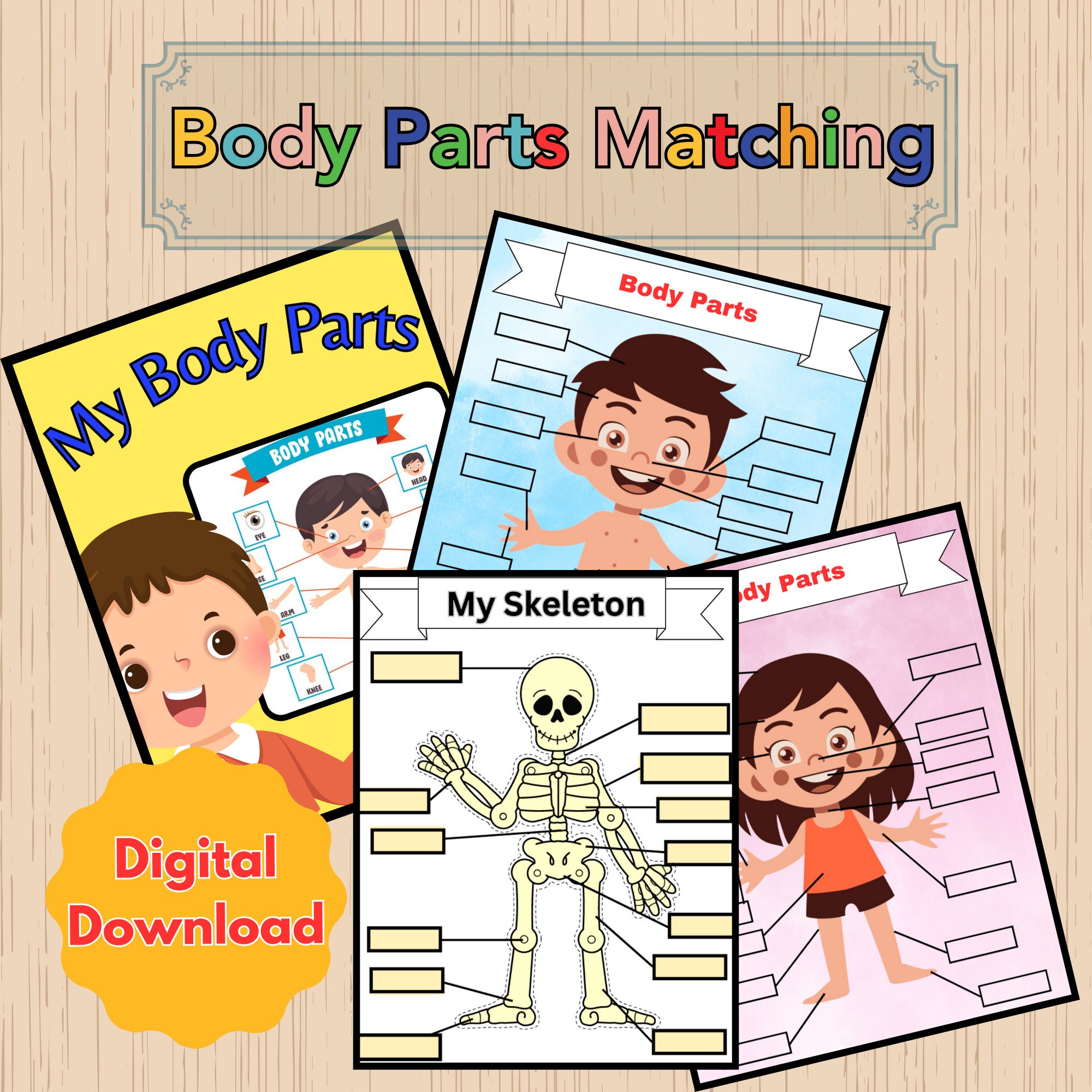 Body Parts Matching Activity Printable, Toddler Busy Book Pages ...