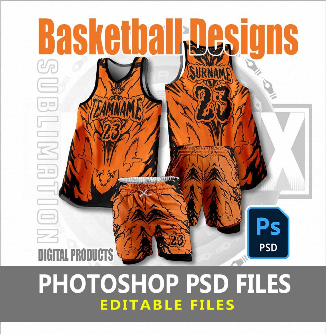 Sublimation Basketball Uniform Design: Editable Sportswear PSD (digital ...